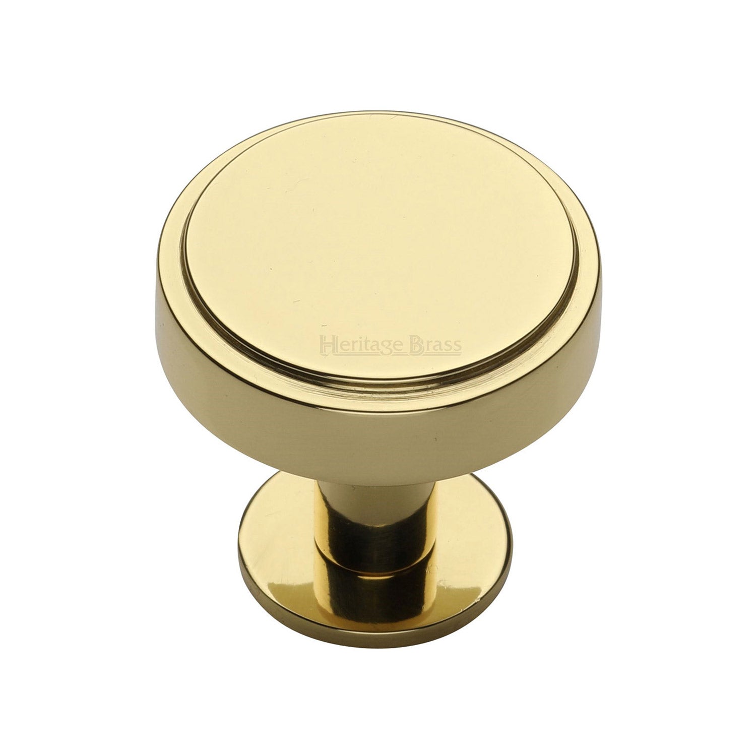 Heritage Brass Cabinet Knob Stepped Disc Design with Rose 32mm Polishe