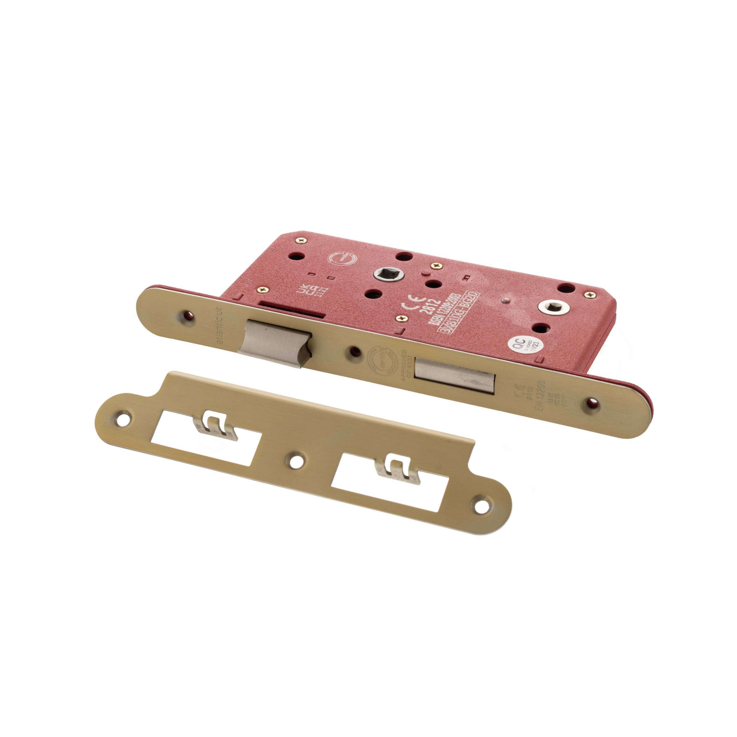 Atlantic DIN Radius Bathroom Lock Double Turn 60mm backset - Satin Bra