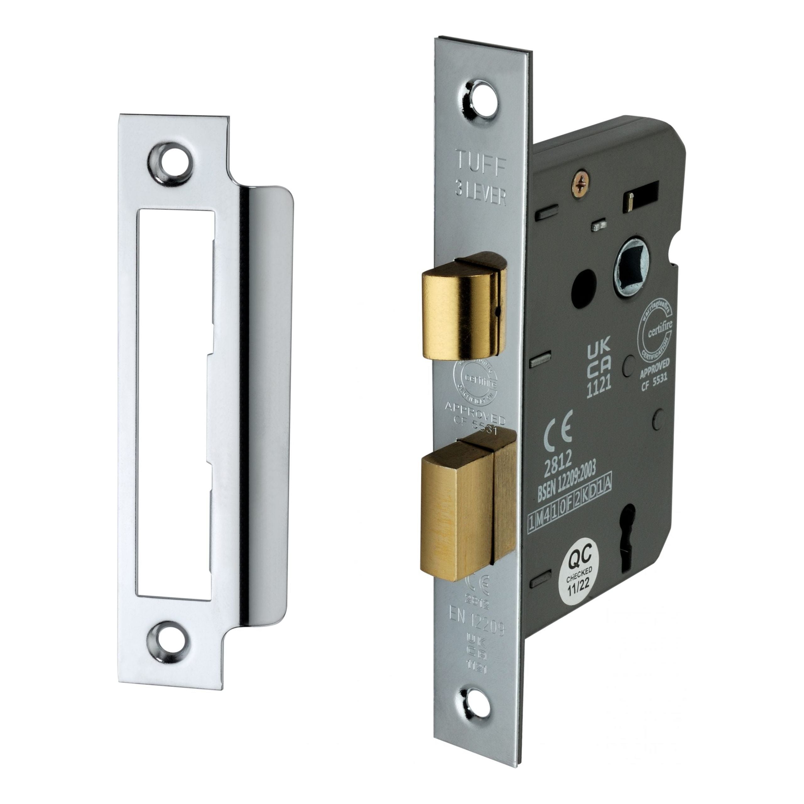 Spira Brass - 3" CE 3 Lever Mortice Sash Lock FD60 - Polished Chrome
