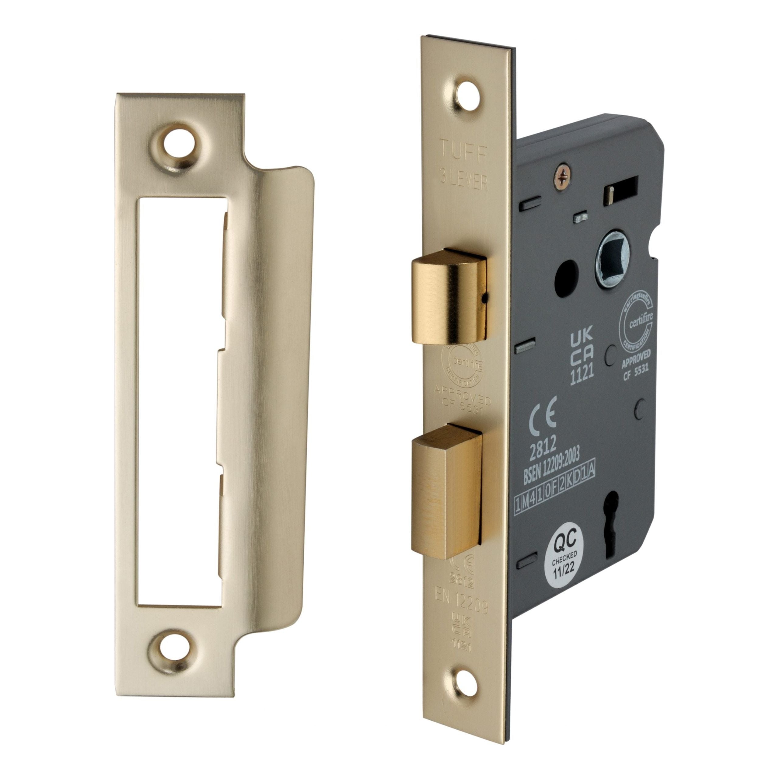 Spira Brass - 3" CE 3 Lever Mortice Sash Lock FD60 - Satin Brass - LAL