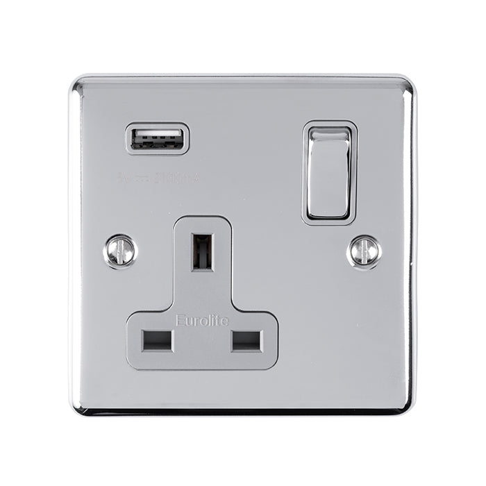 Eurolite Enhance Decorative 1 Gang Usb Socket - Polished Chrome - EN1U