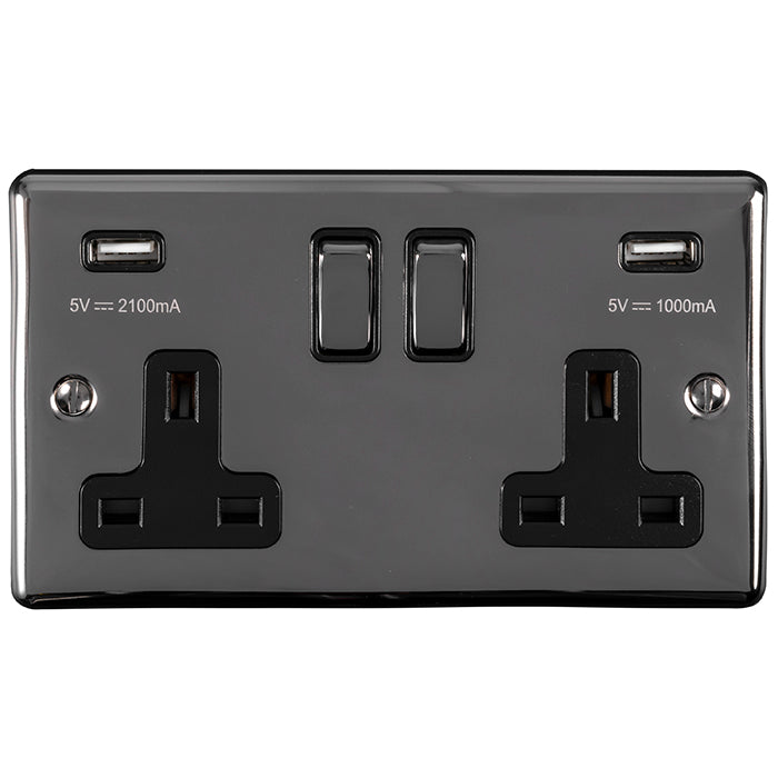 Eurolite Enhance Decorative 2 Gang Usb Socket - Black Nickel - EN2USBB
