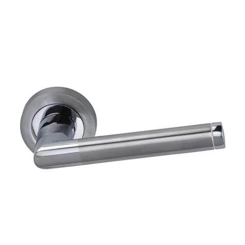 Darcel - Nathalie Door Lever Handle On Round Rose, Satin Chrome/Polish