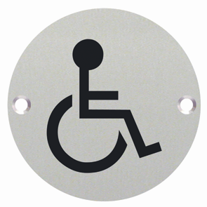 Disabled Symbol Toilet WC Engraved Sign 76mm Dia - Satin Stainless Ste