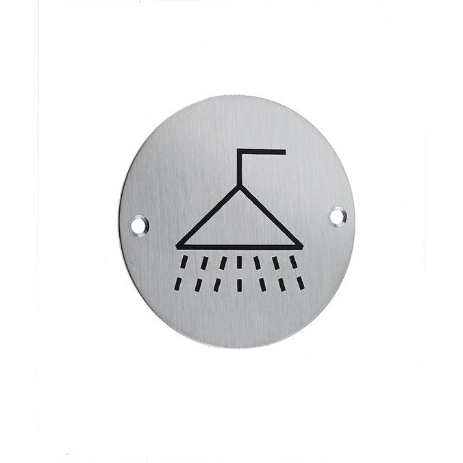 Frelan - 75mm dia, Shower Symbol Sign - Satin Stainless Steel - JS106S
